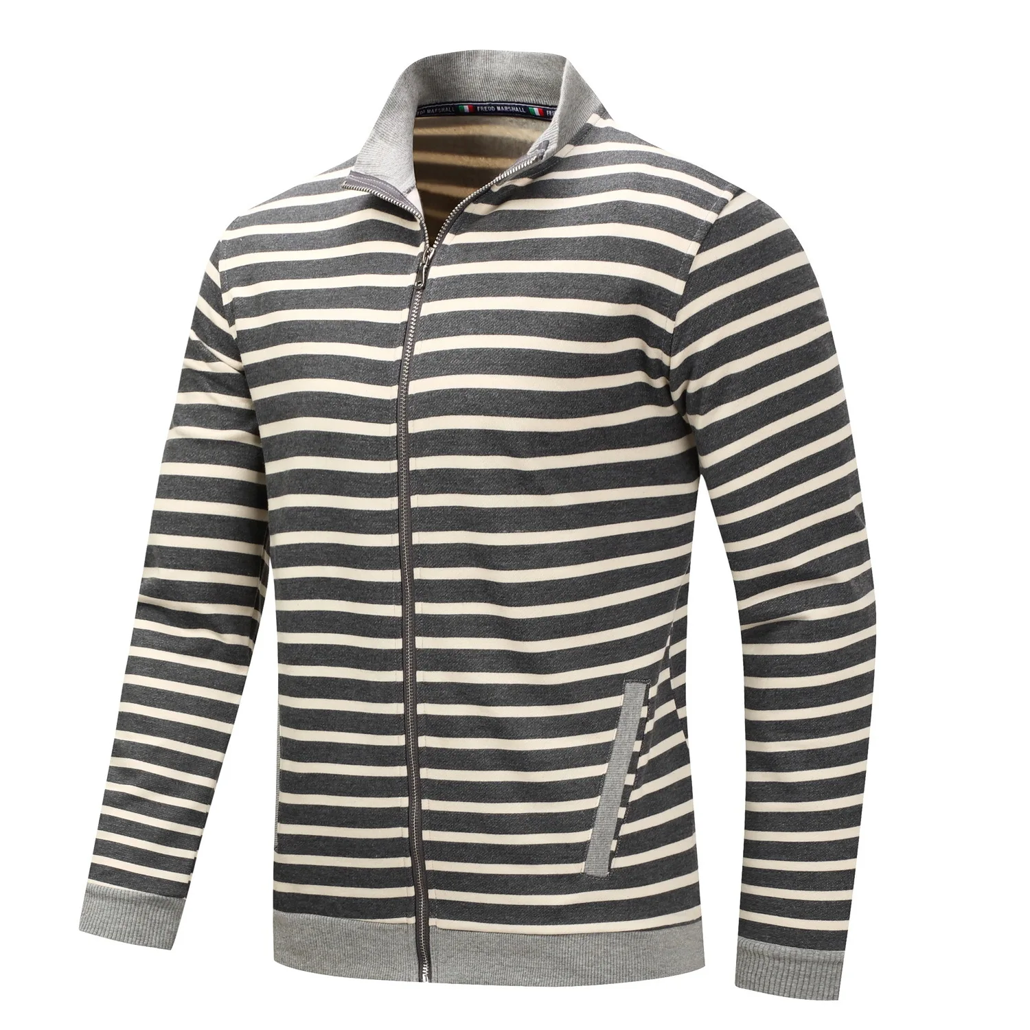 High Quality Zip sweatshirt Men Fashion Striped Stand Collar Jacket ...