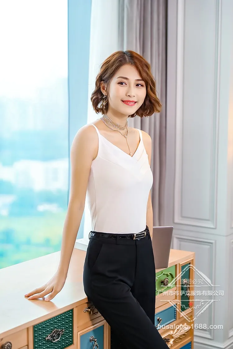 V шеи модал с Атлас майки Для женщин работа в офисе ПР майки Леди Повседневная обувь внутренняя ...