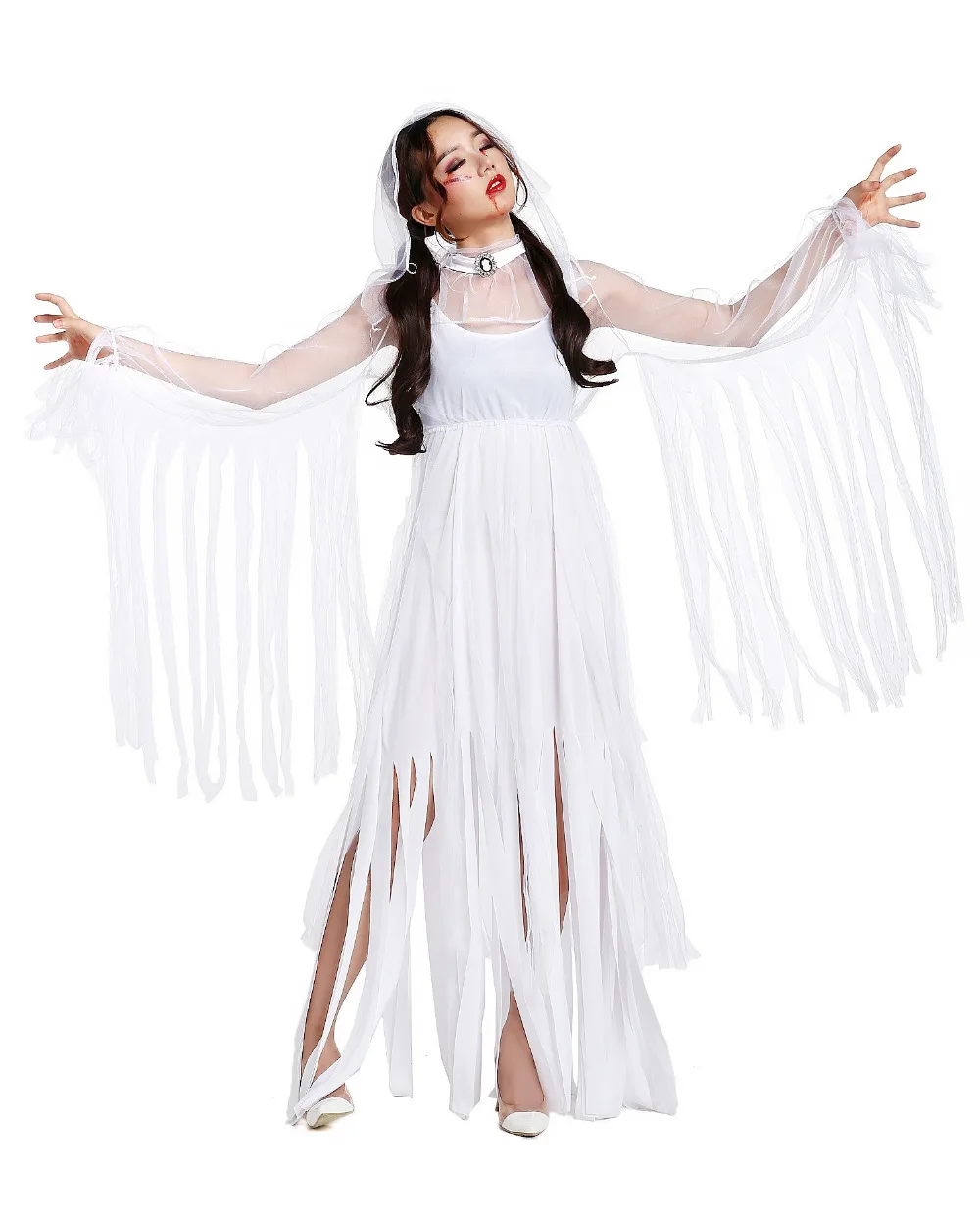 מוצר - New Year Sexy Women White Ragged Long Dress Beautiful Gauze Veil ...