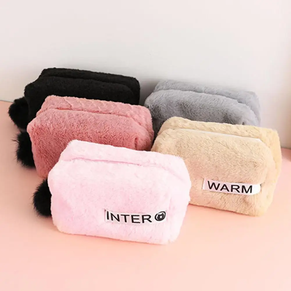 Winter Fur Women Makeup Bag Soft Plush Cosmetic Bag Travel Zipper Pouch