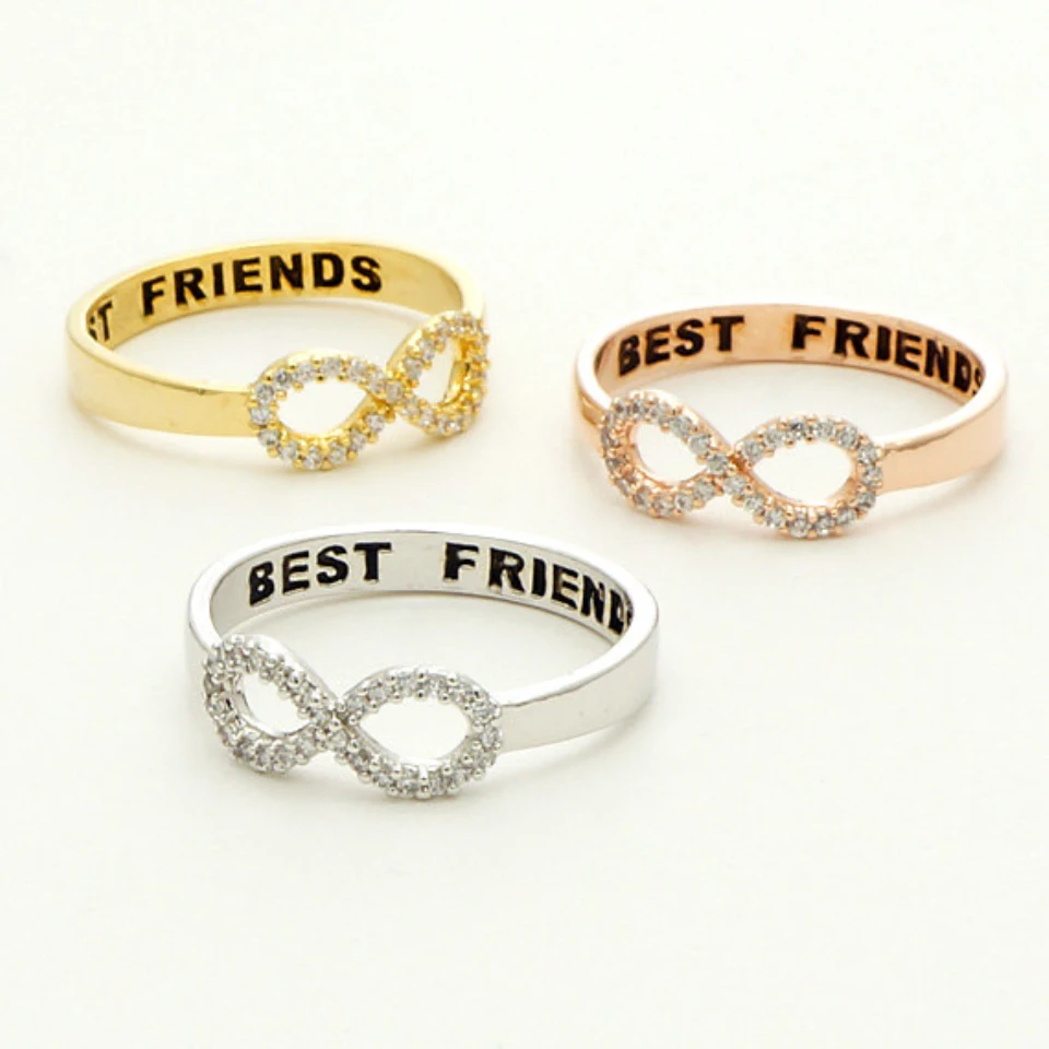 Fashion jewelry infinity crystal best friends rings for women in gold ...