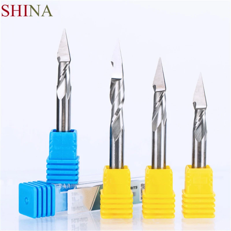 SHINA 1pc 6mm 2 Flute Spiral Pyramid Engraving Bits For Wood CNC Router ...