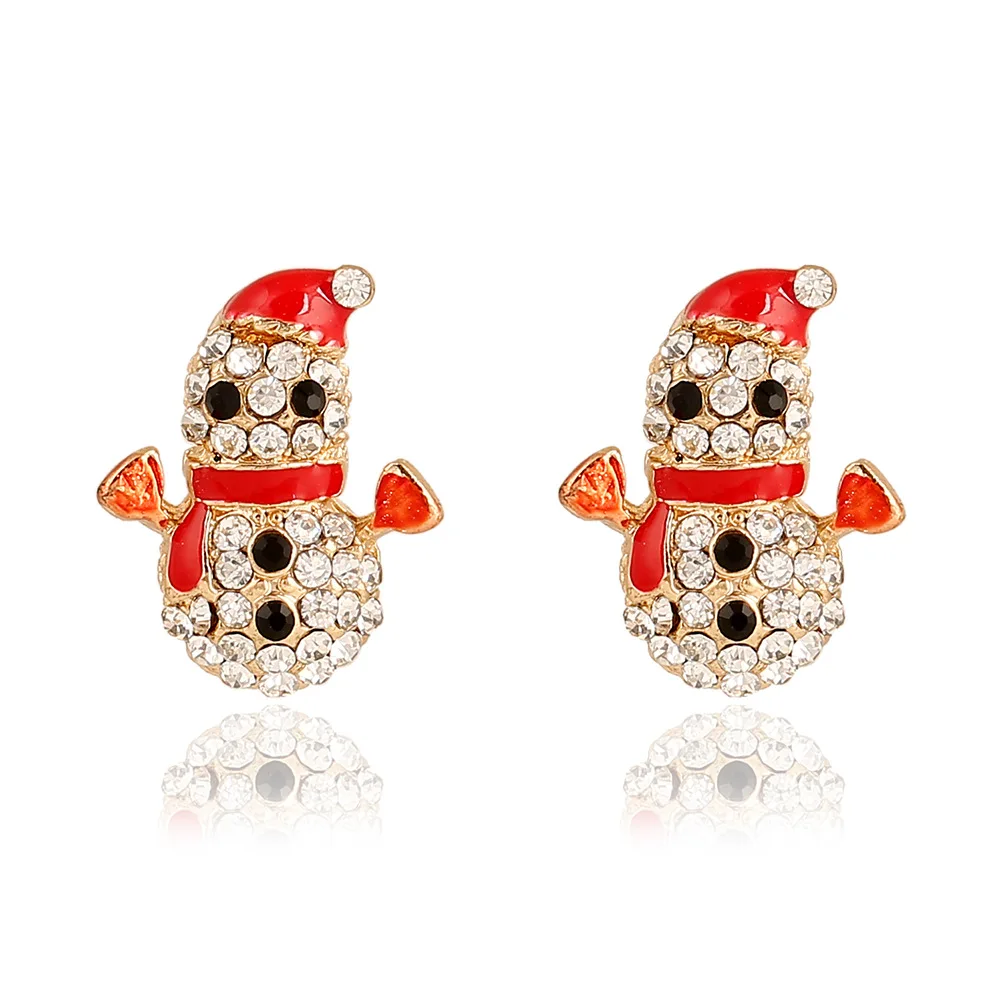Christmas Tree Snowman Stud Earrings Alloy Crystal Rhinestone Earring ...