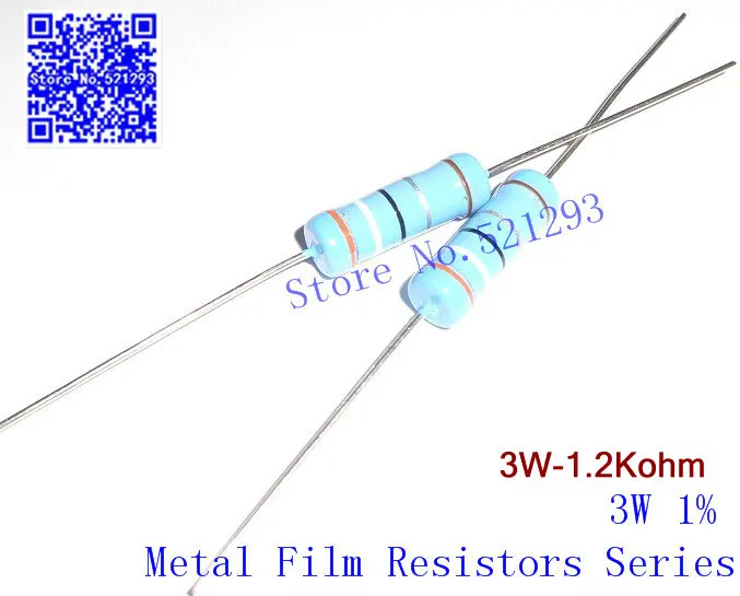 3W Metal Film Resistors 1.2K ohm +/ 1% / 3w 1K2 Color ring resistance ...