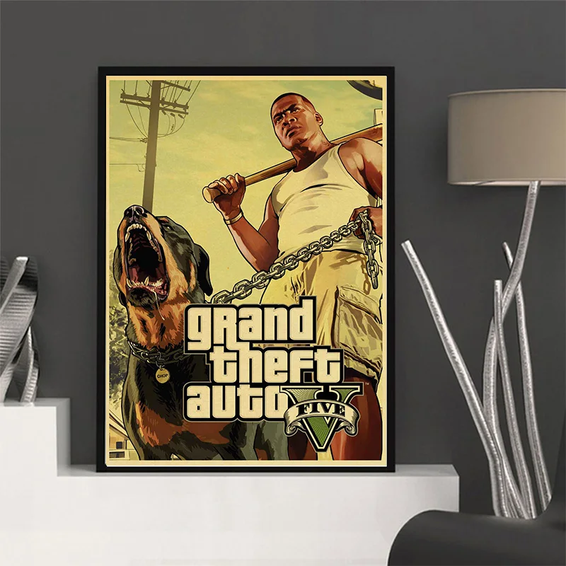 Grand Theft Auto V Game Art Retro Poster Print Clear Wall Pictures Home ...