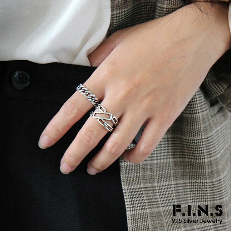 F.I.N.S, S925 Стерлинговое Серебро, кольца для женщин, Ретро стиль, старая цепочка, выдолбленное ...