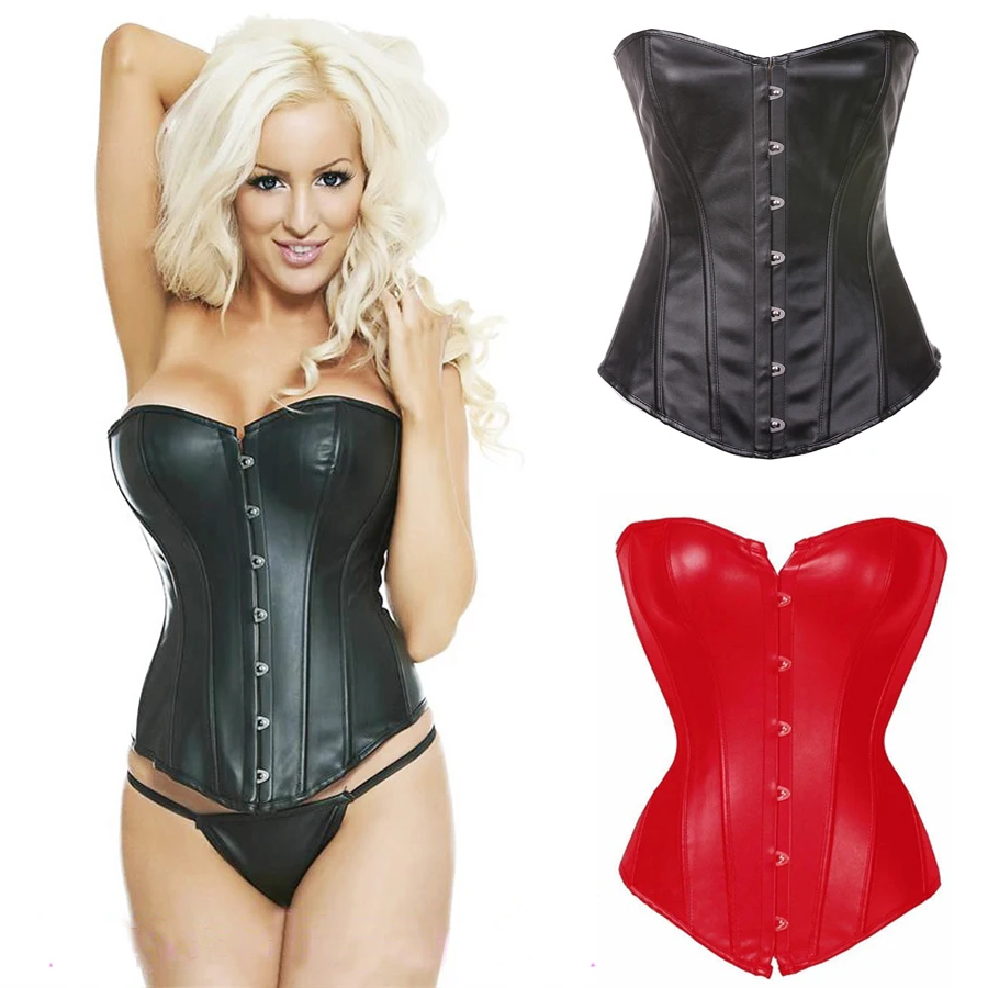 Sexy Woman Corset Leather Lace Up Shiny Corseletandbustier Overbust Waist