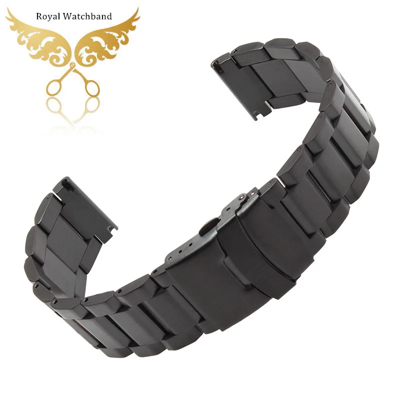 18mm 20mm 22mm 24mm New Mens Black Solid Stainless Steel Watch Band ...