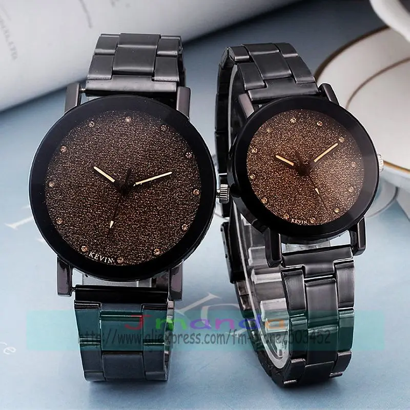 100pcs-lot-kevin-black-steel-watch-for-couple-glitter-powder-dial ...