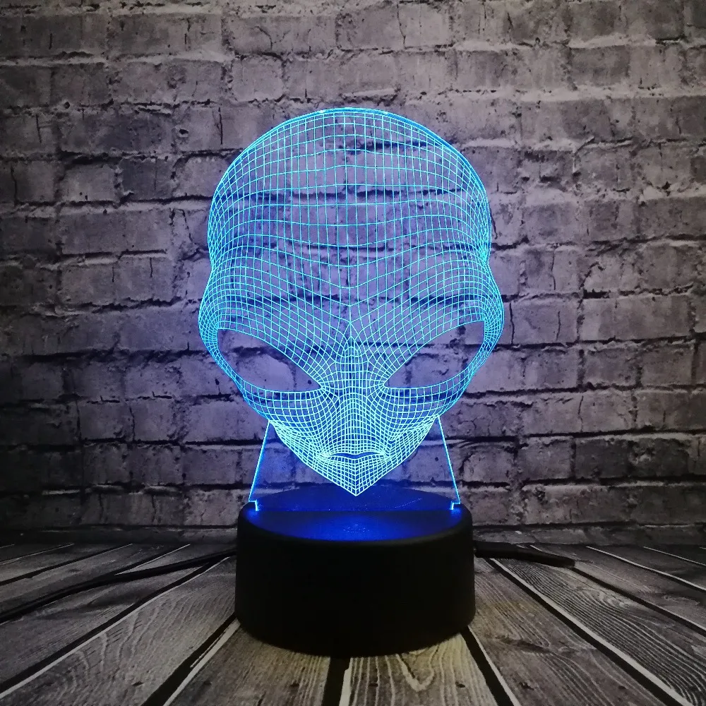 3D Lamp Alien Head Toy USB LED Lighting 7 Colors Changing Illusion Cool ...
