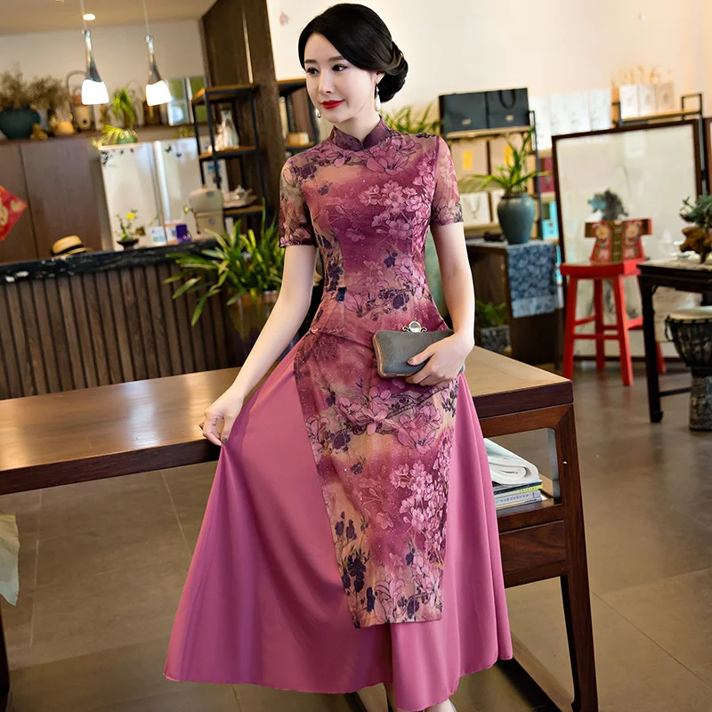 Modern cheongsam dress Elastic Mesh Fashion Show Cheongsam Amazing ...