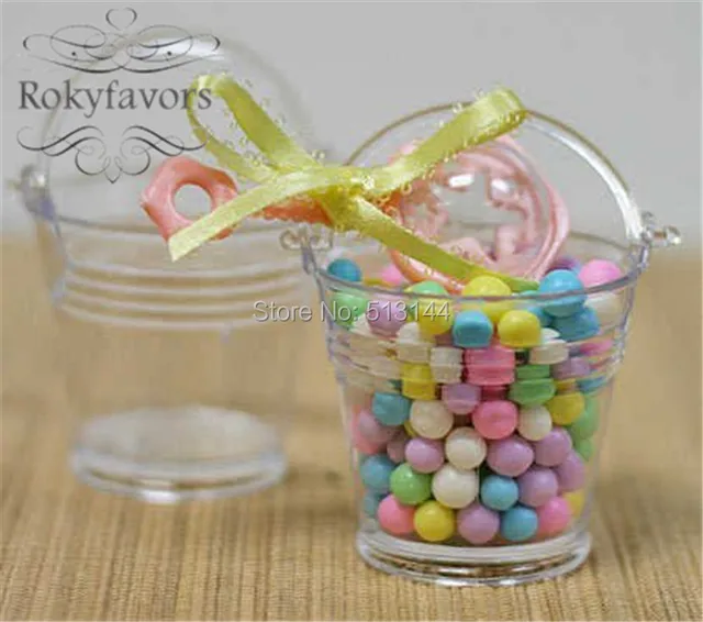 FREE SHIPPING 12PCS Transparant Clear Mini Bucket Candy Holder Favors ...