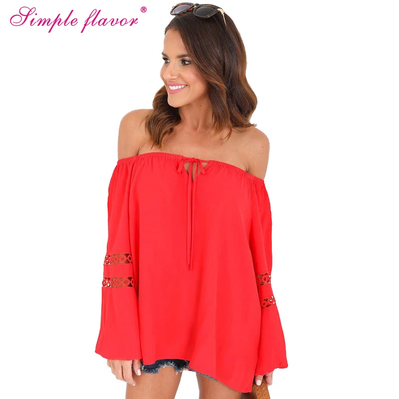 Women Blouse Shirts 2018 Elegant Strapless Cotton Blouse Slash Neck