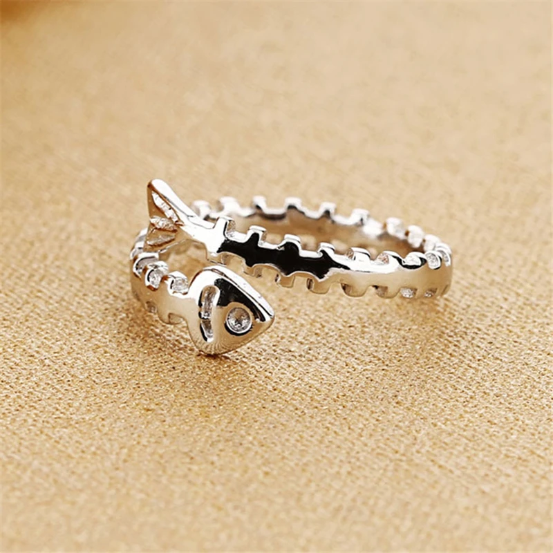 High Quality 925 Sterling Silver Fish Rings for Women Christmas Gift ...