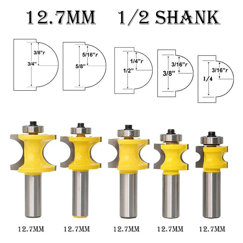 5pcs/set Half Round bit endmill Router Bits 1/2 Shank Groove Tongue ...