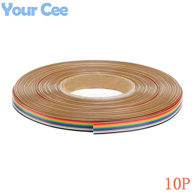 5m/lot 1.27mm Spacing Pitch10 Way 10 Pin Flat Color Rainbow Ribbon ...