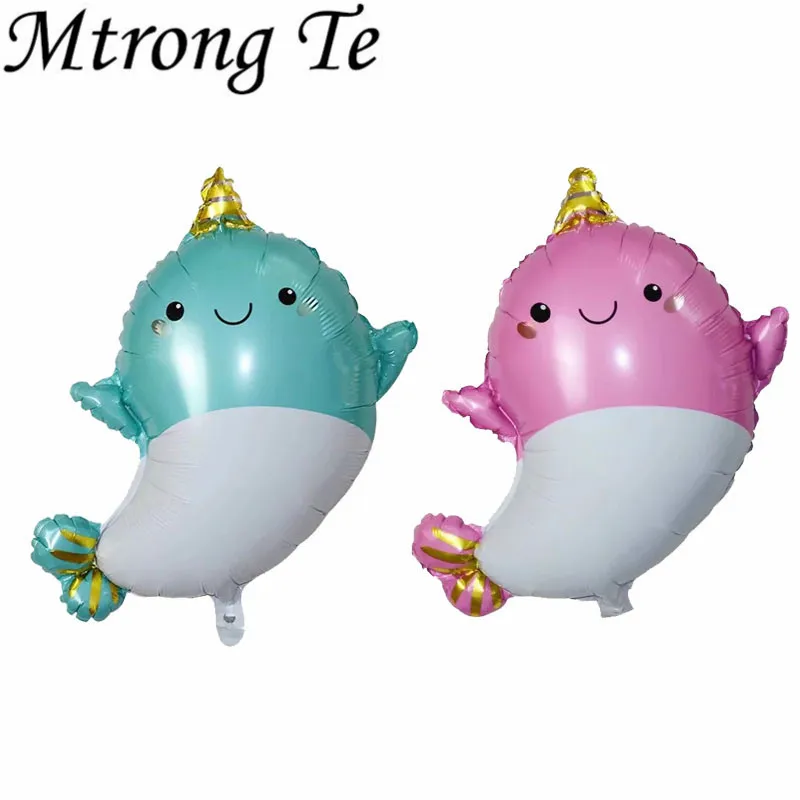 2pc 58cm * 69cm whale foil balloon pink blue narwhal fish marine animal ...
