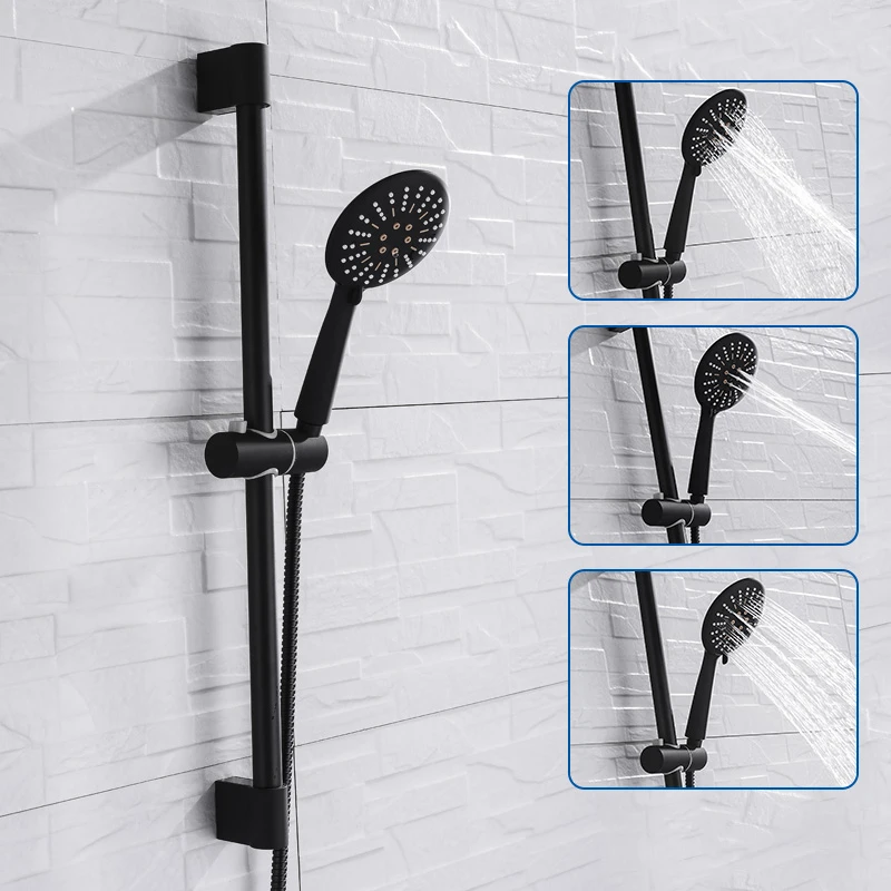 Adjustable 3 Function Black Shower Riser Slide Bar With Hand Held ...
