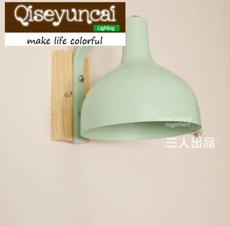 Qiseyuncai E27 현대 거실 침실 침대 옆 컬러 단단한 나무 벽 램프 레스토랑 통로 철 Led 벽 램프