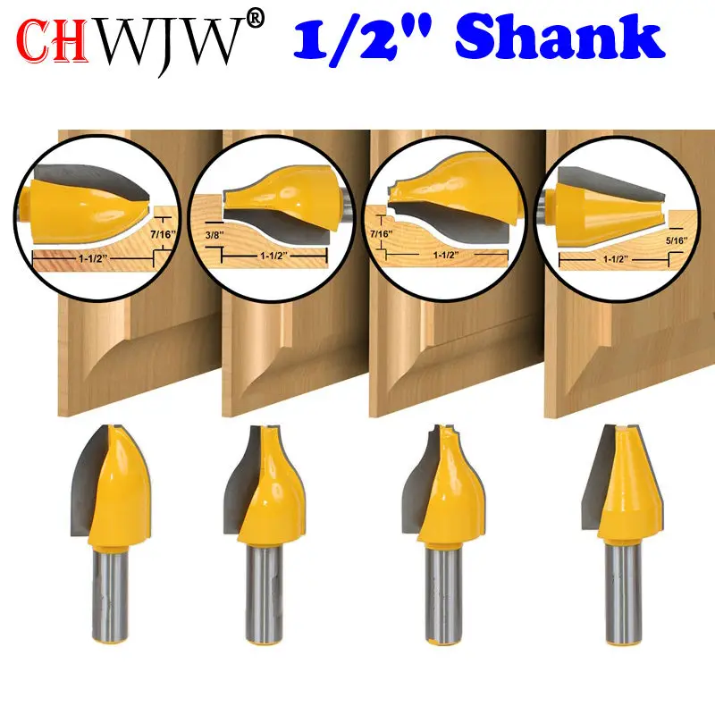 4 Bit Vertical Raised Panel Router Bit Set 1/2" Shank door knife ...
