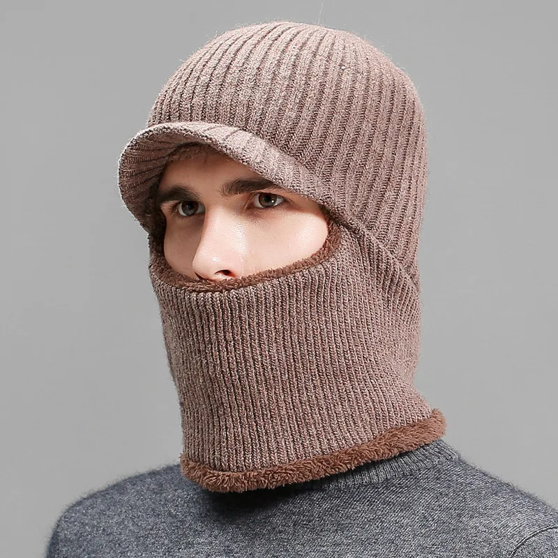 Knitted Wool Cap Men Winter Hat Keep Warm Bonnet Balaclava Face Mask