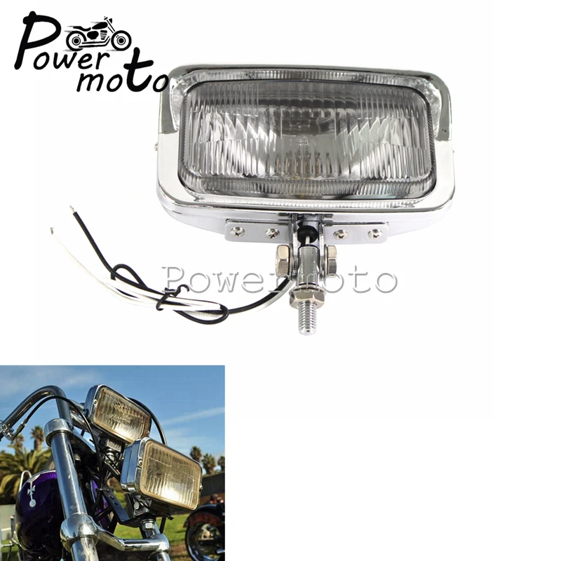 1x Chrome Vintage Retro Headlight Universal Motorcycle Square Headlight ...