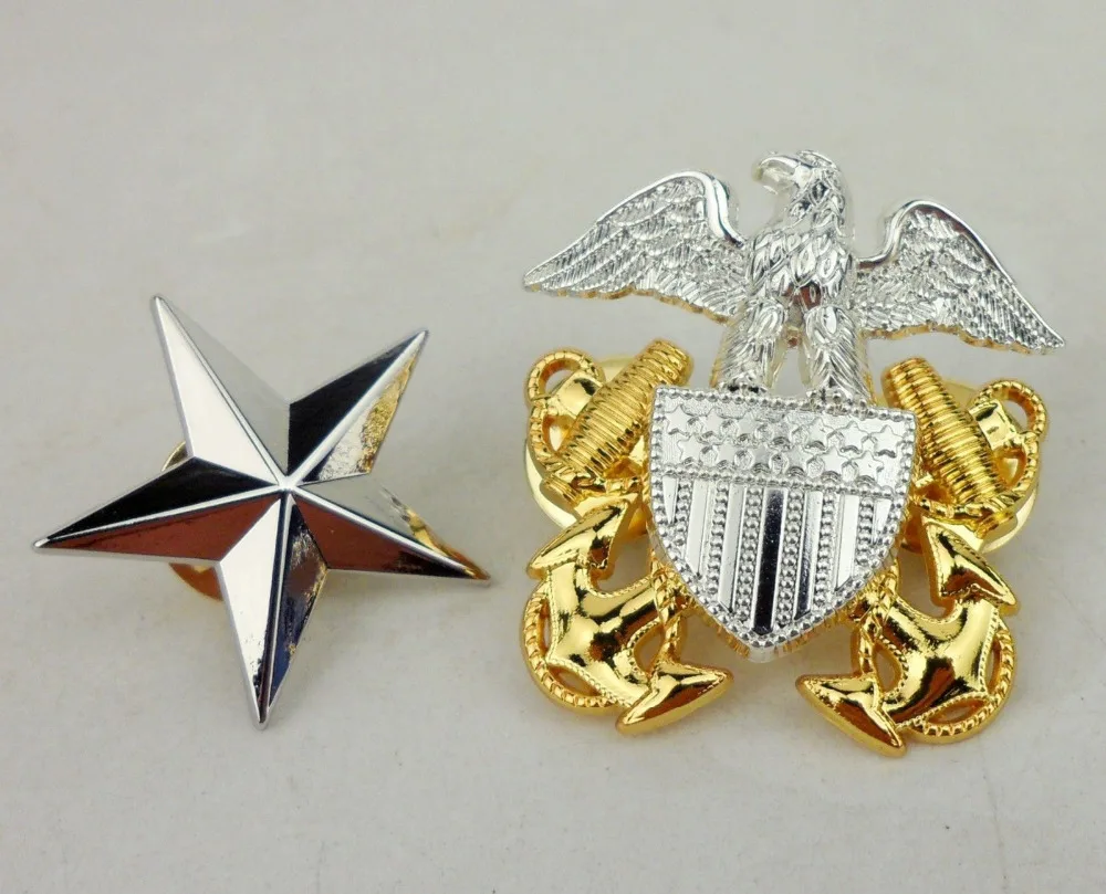 Us Navy Officer Side Cap Badge Pin & Us One Star Rank Badge - Souvenirs ...