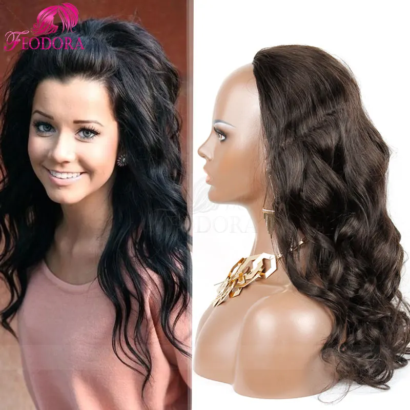 Wavy Human Hair Half Wigs No Lace Wig Virgin Brazilian Human Hair Wig ...