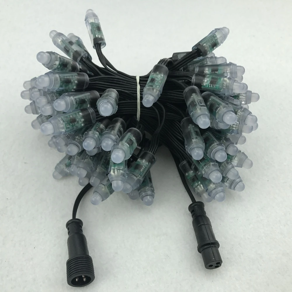 100pcs/set Bullet Regulated Dc12v Addressable 12mm Ws2811 Rgb Led Smart Pixel Node;black 18awg ...