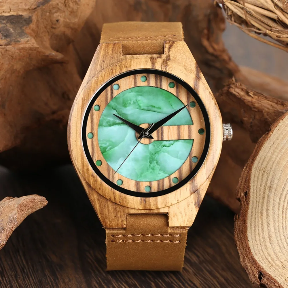 Simple Wooden Watch for Men Green Dial Accurac Quartz Analog Bamboo ...