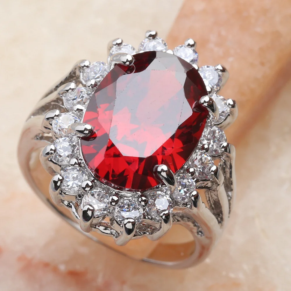 Divine Red Garnet 15*10mm Semi-precious Stone Silver Cool For Women ...