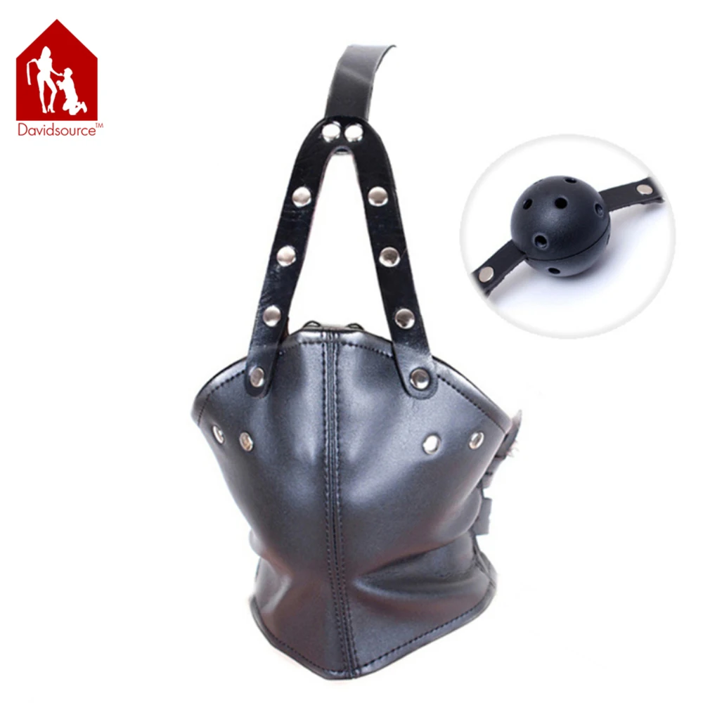 Davidsource Black Leather Head Harness Mouth Gag Mask Lockable