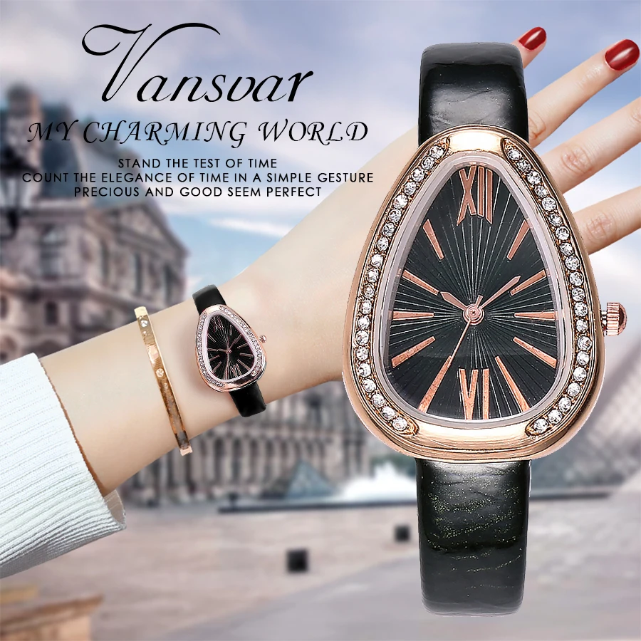Fashion Women Rhinestone Watches Casual Leather Irregular Shape Watches