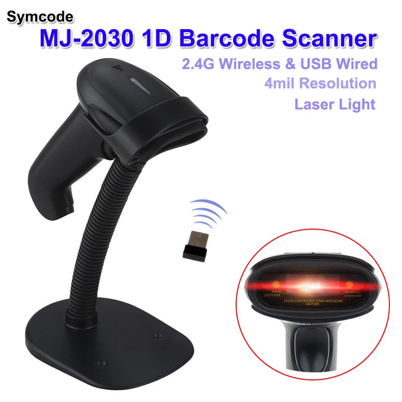 Symcode MJ 2030 mão portátil scaning 4mil 1d etiqueta de código de barras usb wired & 2.4g sem ...