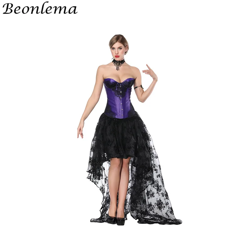 Beonlema Purple Bustier Tops Push Up Bra Retro Steampunk Corset Dress ...