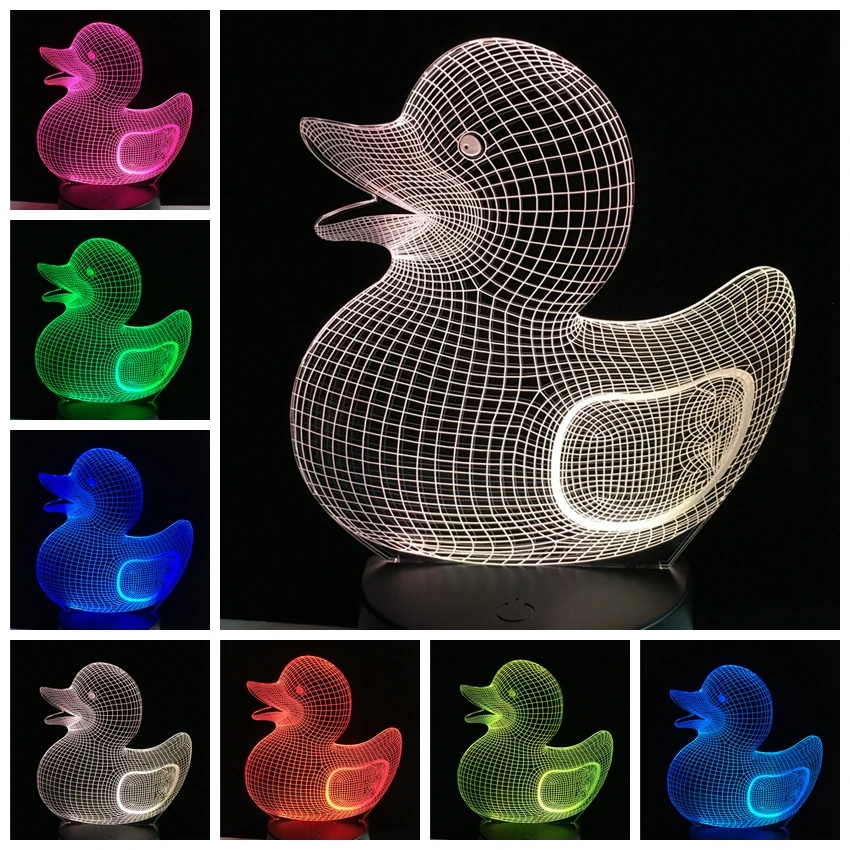 Cute Duck Cartoon Lovely 3D Duck Novelty Atmosphere Night Light 7 Color ...