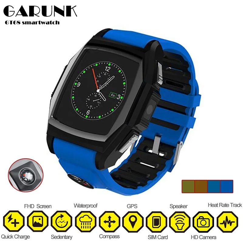 GT68 Compass Heat Rate Monitor Smart Watch Support SIM Card Clock Call ...