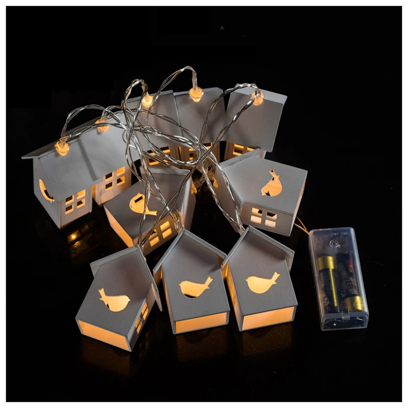 1.65M Wooden House Bird lights 10 LED Party Lights Wood Mini Birdhouse ...