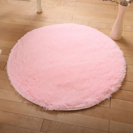 Light Pink Fluffy Round Rug Non Slip Bedroom Mat Door Floor Carpet ...