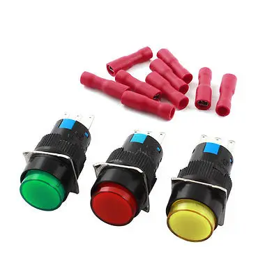 3pcs AC 250V 5A SPDT 5 Pin Momentary Round Push Button Switch + Spade ...