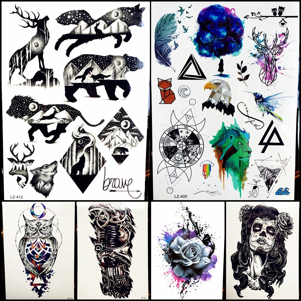 Planet Animal Beast Temporary Tattoo Totem Tribal Lion Roar Wolf Deer ...