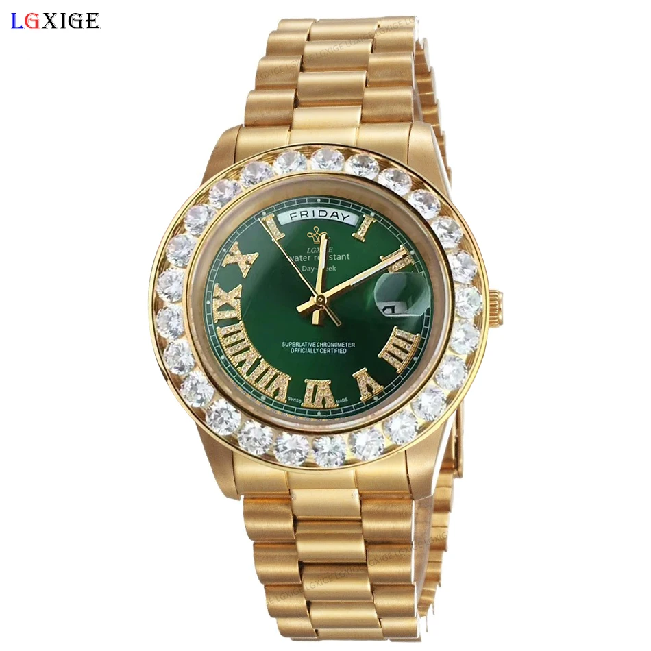 ⌚️ Luxury Big Diamonds watches for A2813 18K mens brand President Day ...