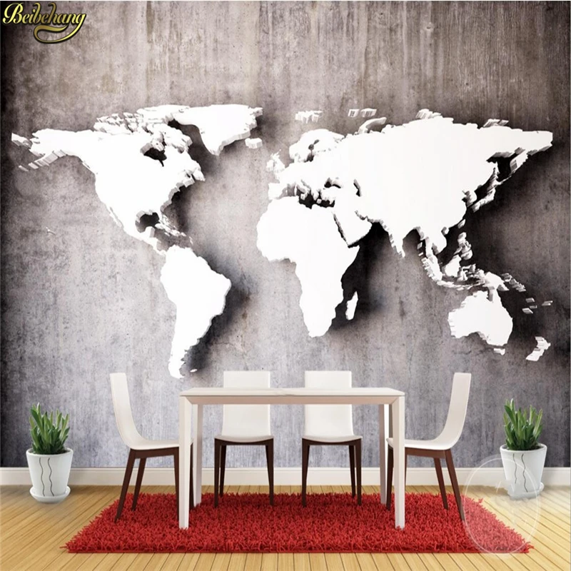 beibehang Custom vintage stereoscopic world map large mural 3D ...