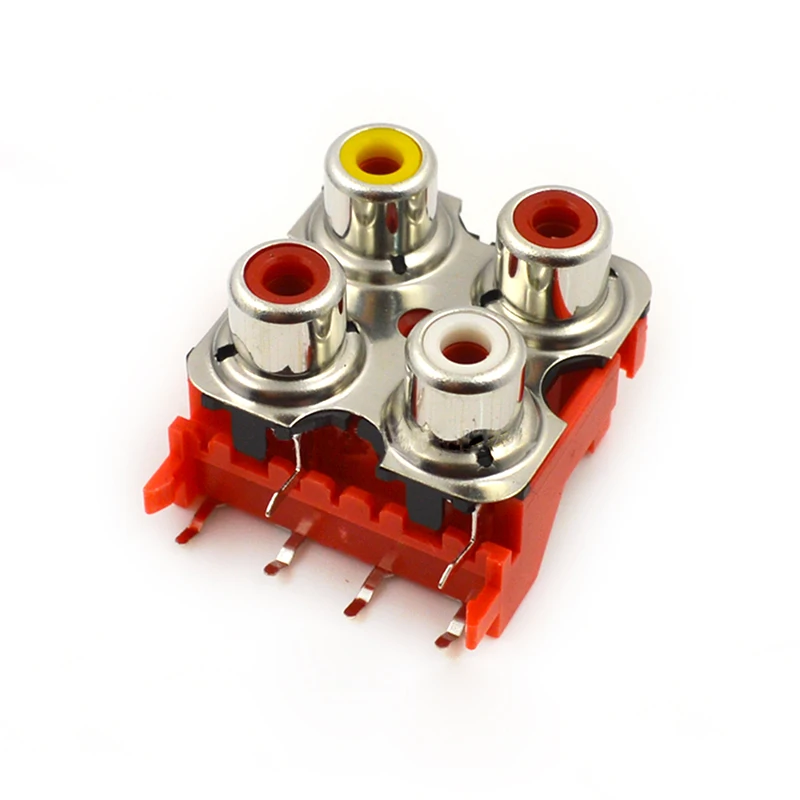 10pcs Av Connector Horizontal 4-hole 8-pin With Shield Panel Rca Lotus ...