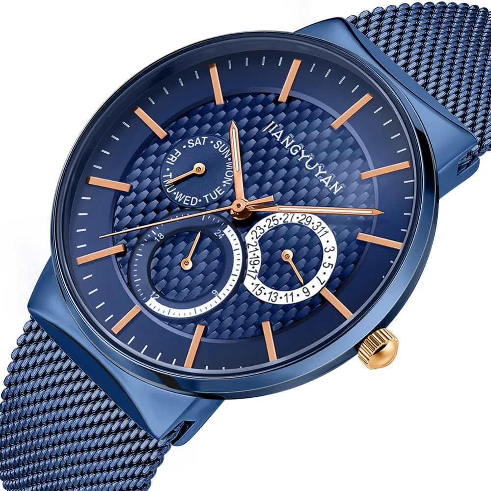 Blue Watches Luxury Watch Men Casual Blue Quartz Clock Male Stainless ...