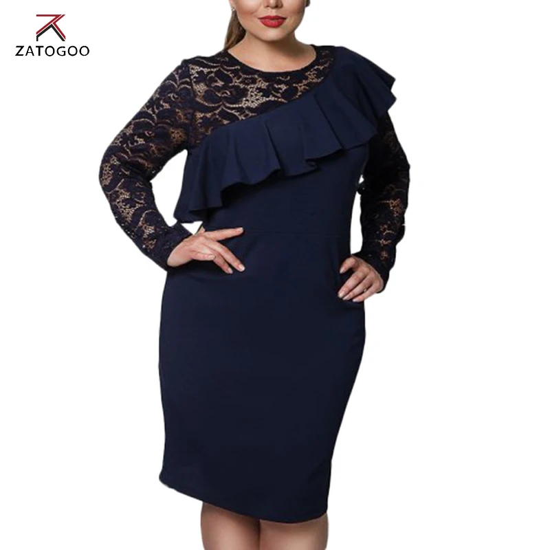 ZATOGOO Women Dress Length Vestidos Casual Straight Lace 6XL Dress ...