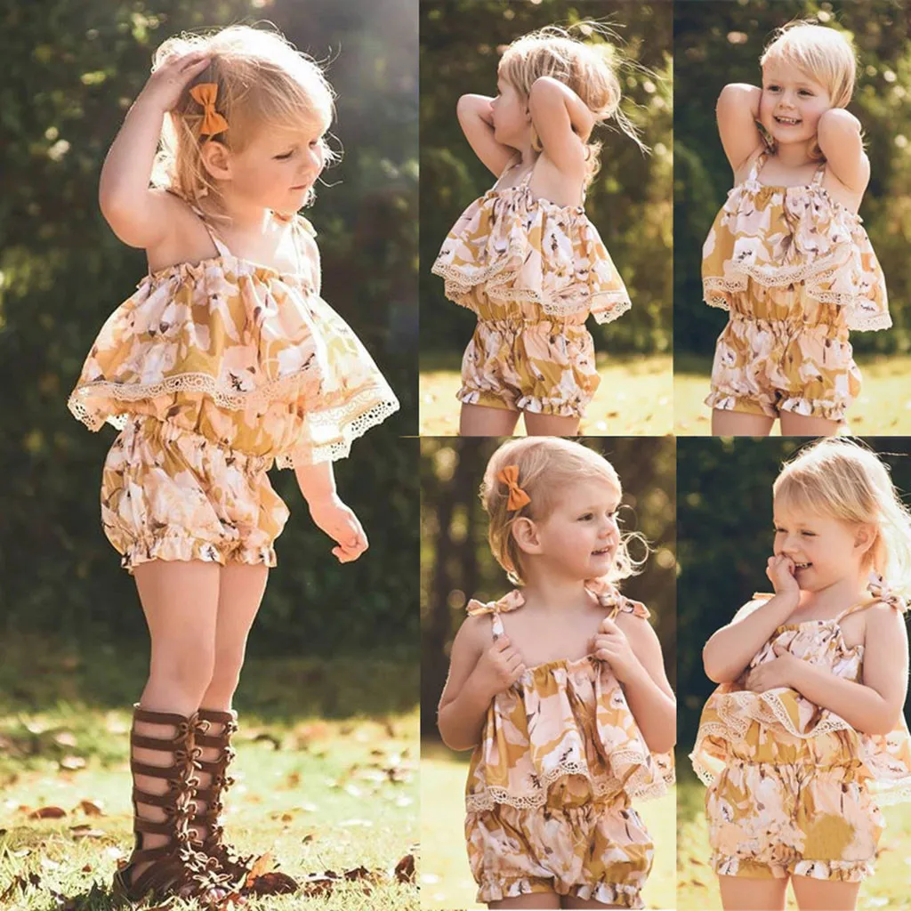 Ropa para niños pequeños niña sin mangas de encaje estampado Floral ...