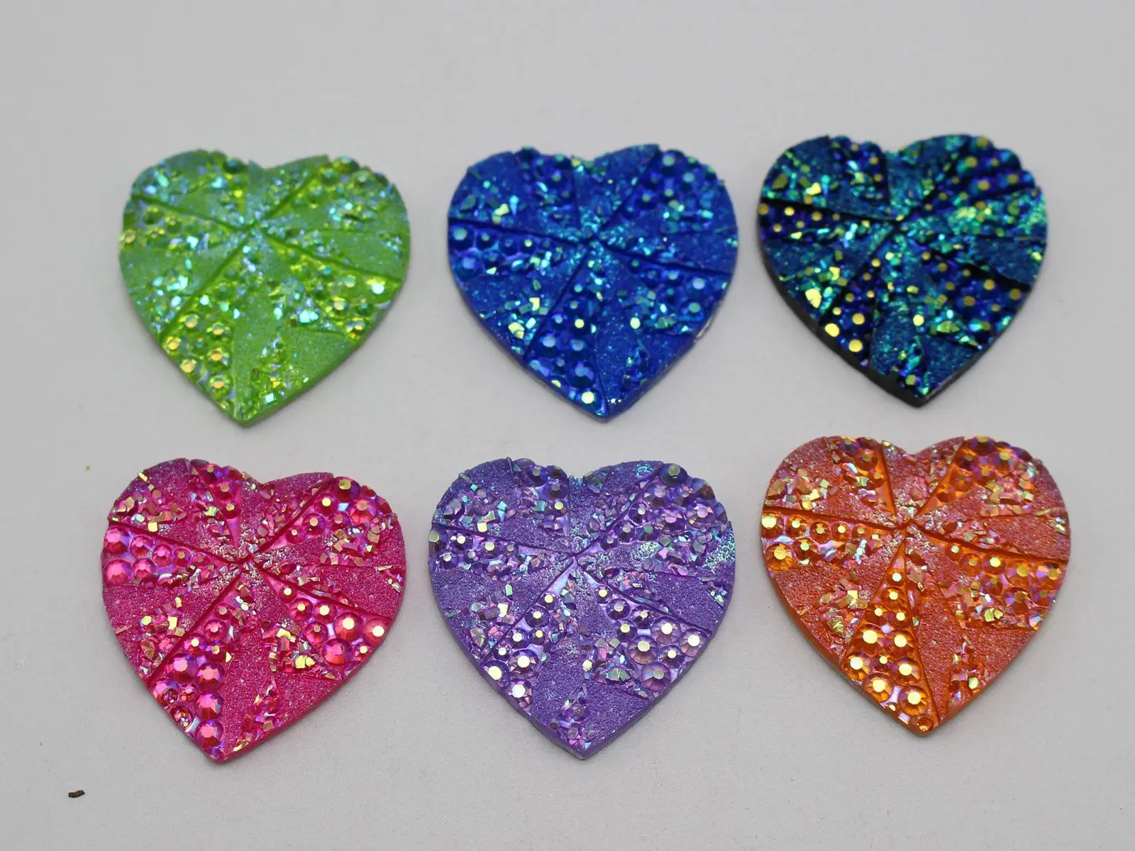 20 Mixed Color Flatback Resin Glitter Dotted Rhinestone Heart Cabochons ...