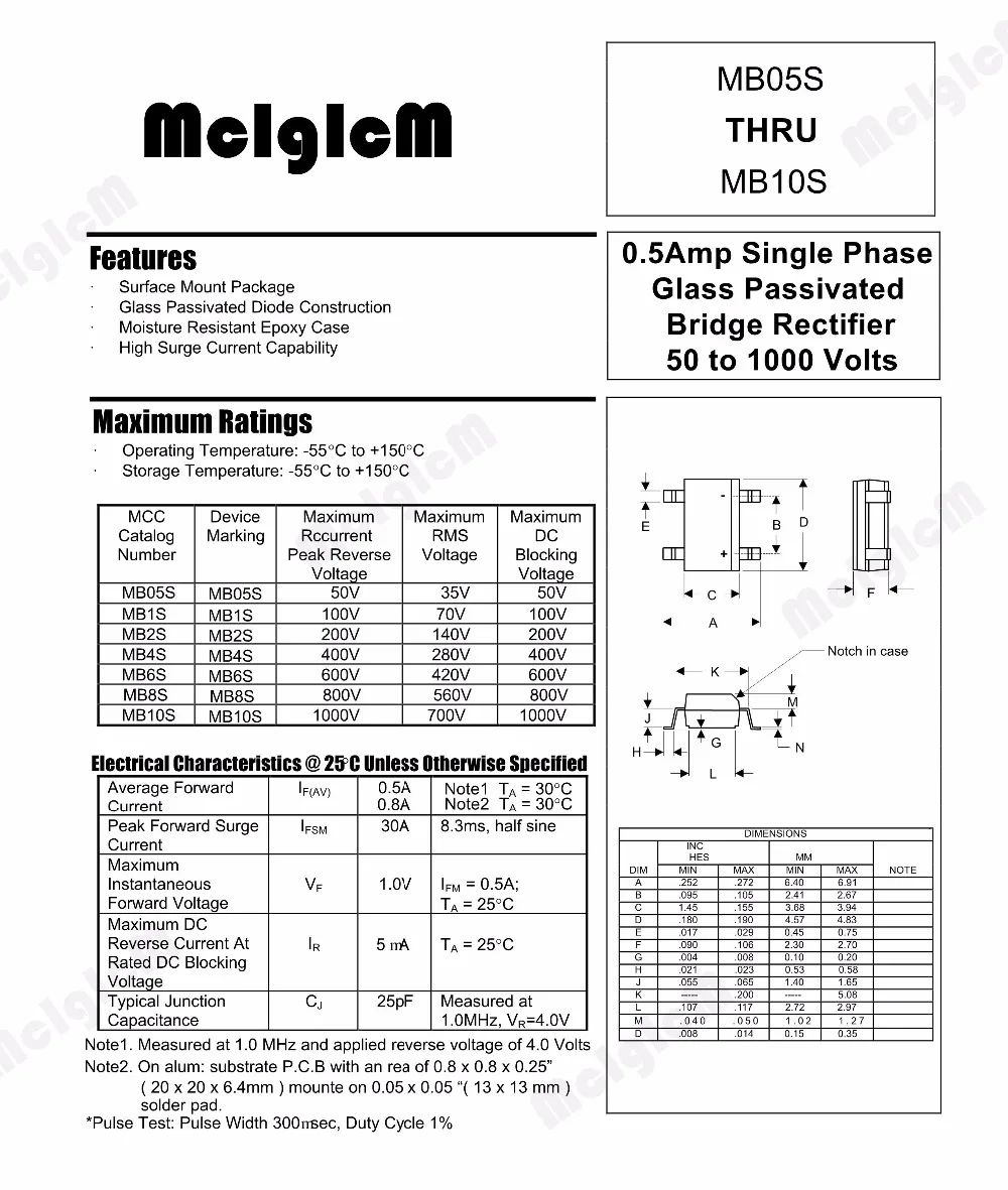 MCIGICM 50pcs 600V 0.5A SOP-4 SMD rectifier diode bridge mb6s Default ...