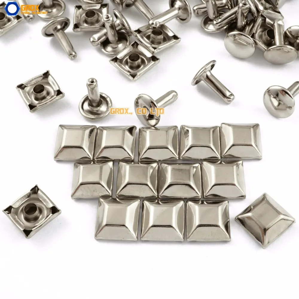 300 set 10mm Silver Ladder Square Pyramid Double Cap Rapid Rivet Punk ...